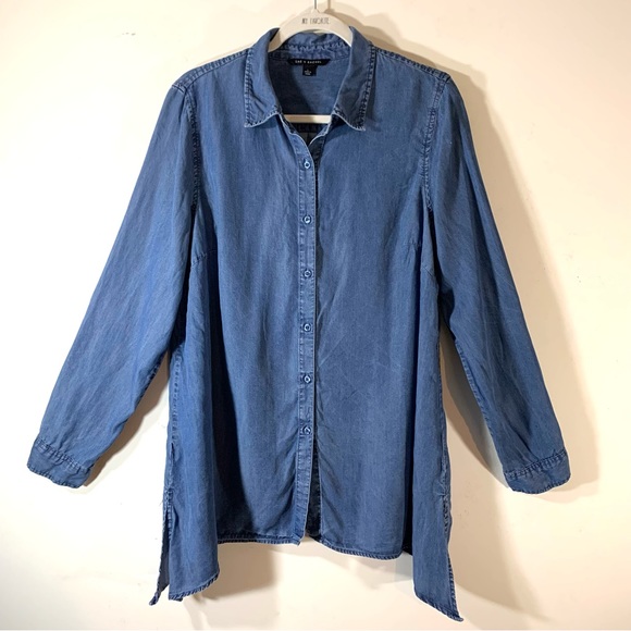 Zac & Rachel | Tops | Zac Rachel Tencel Button Front Roll Tab Sleeve ...